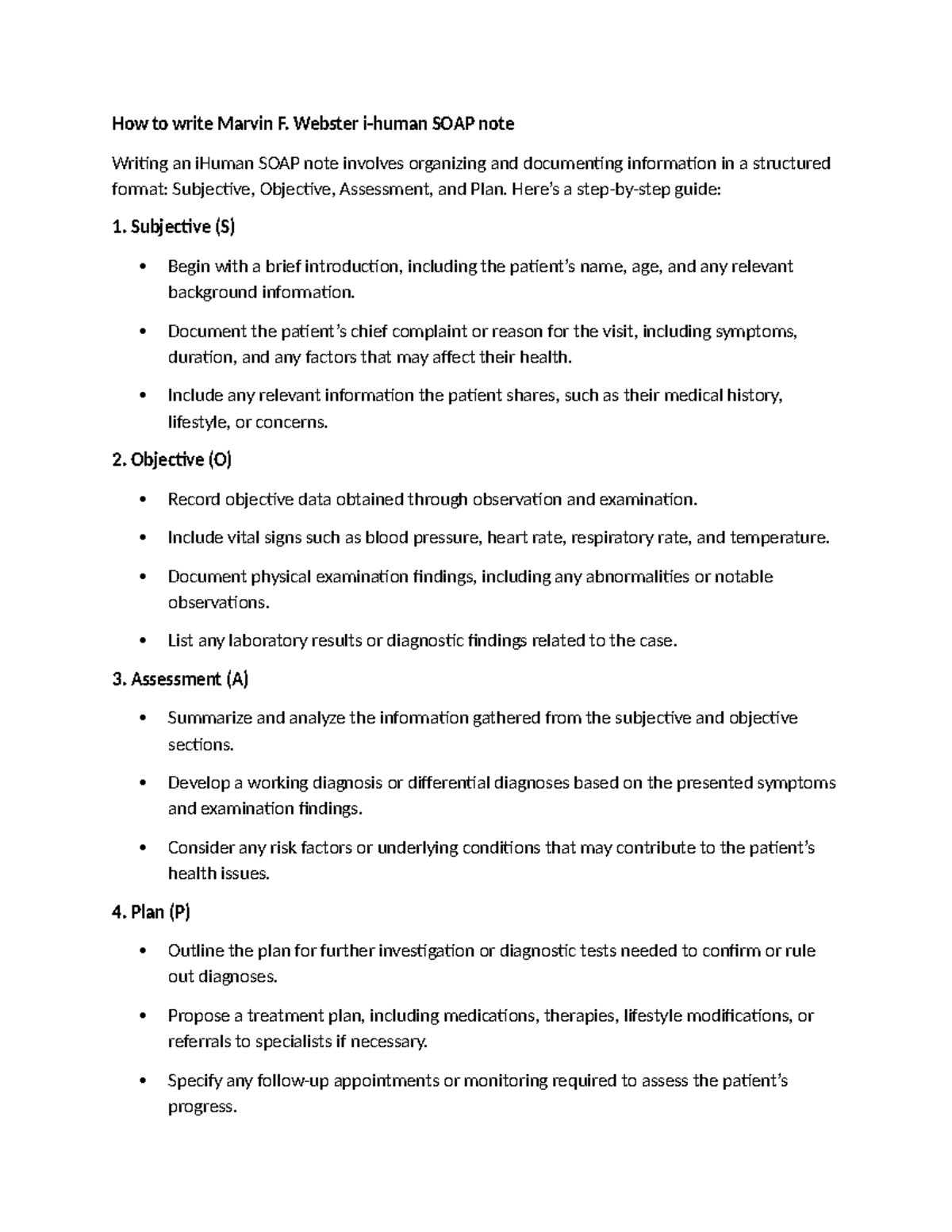How to Write a SOAP Note for Marvin F. Webster: A Guide - Studocu