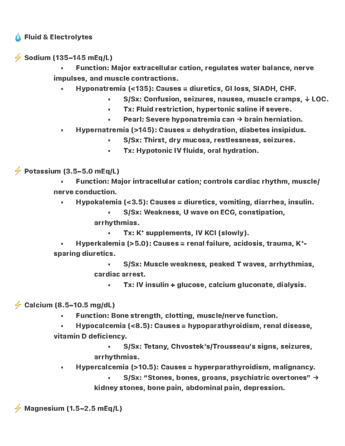 Fluid & Electrolytes: Key Exam Notes for Nursing (NUR 101) - Studocu