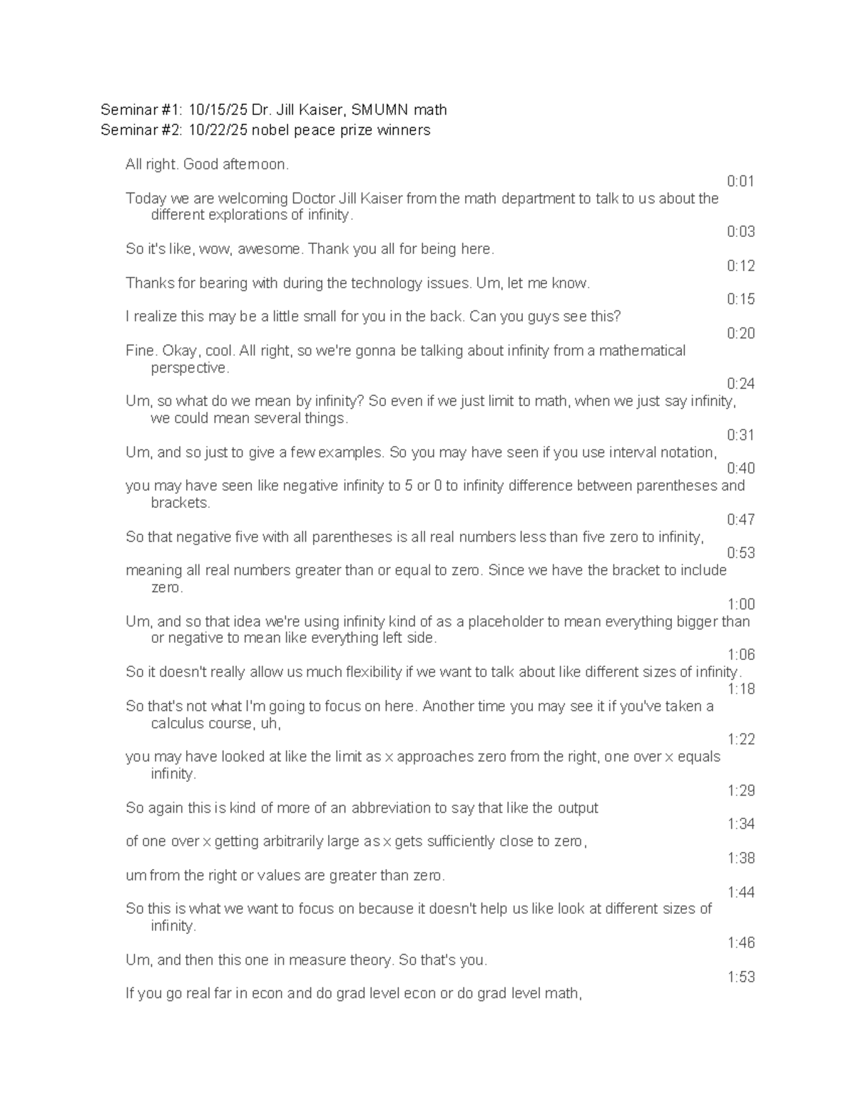 Bio Seminar #1, #2, #3 - Montpetit: Exploring Infinity in Math - Studocu