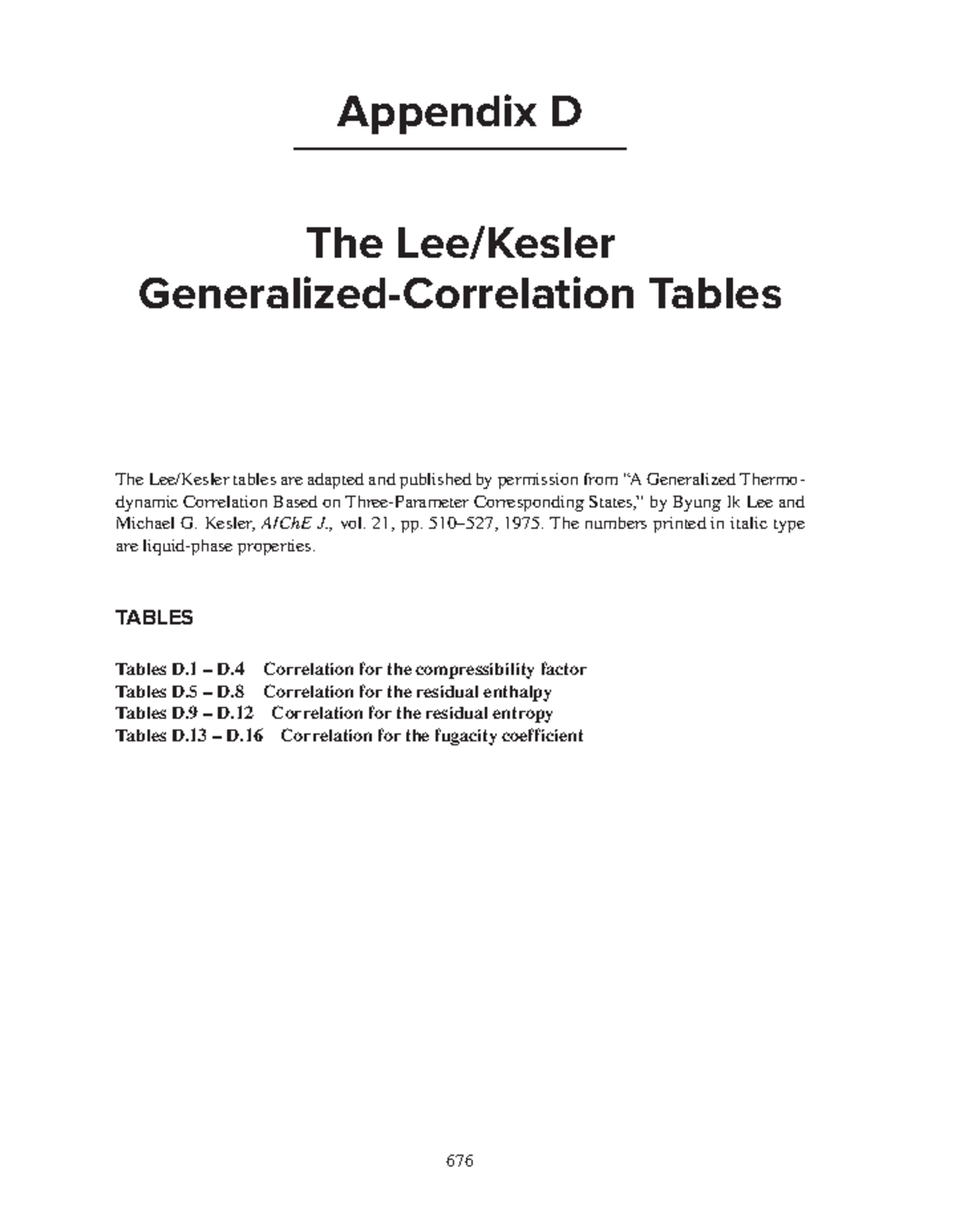 Appendix D: Tables for Thermodynamic Correlations (Leekesler) - Studocu