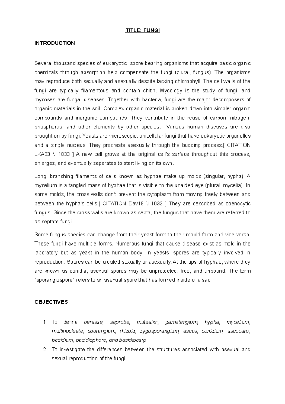 Fungi Lab Report: Structures, Reproduction, and Importance - Studocu