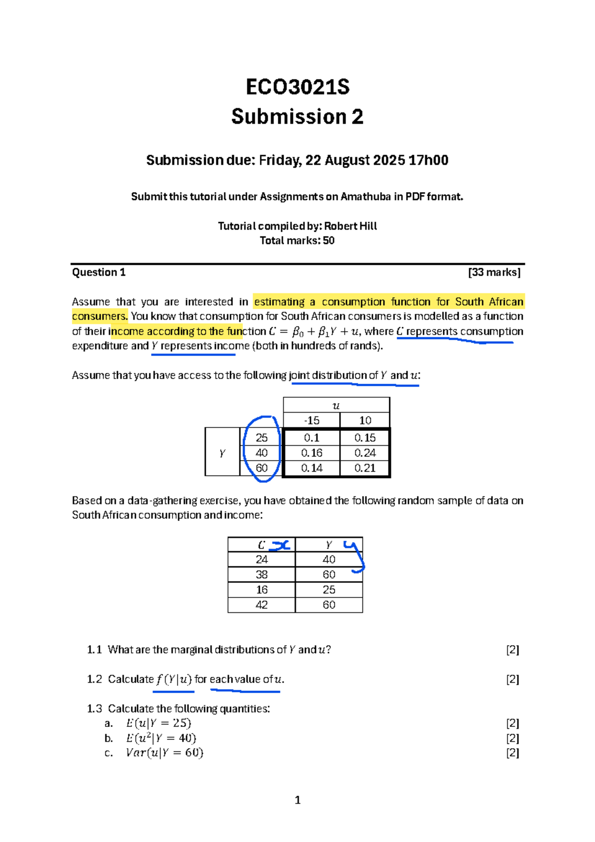Submission 2 2025 - 1 ECO3021S Submission 2 Submission due: Friday, 22 ...