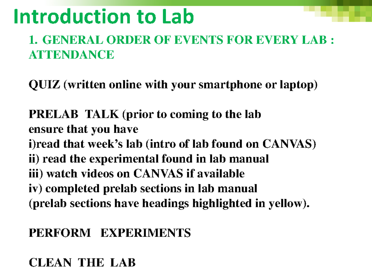 Chem 250: Intro to Lab 1 - General Order & Theory Overview - Studocu