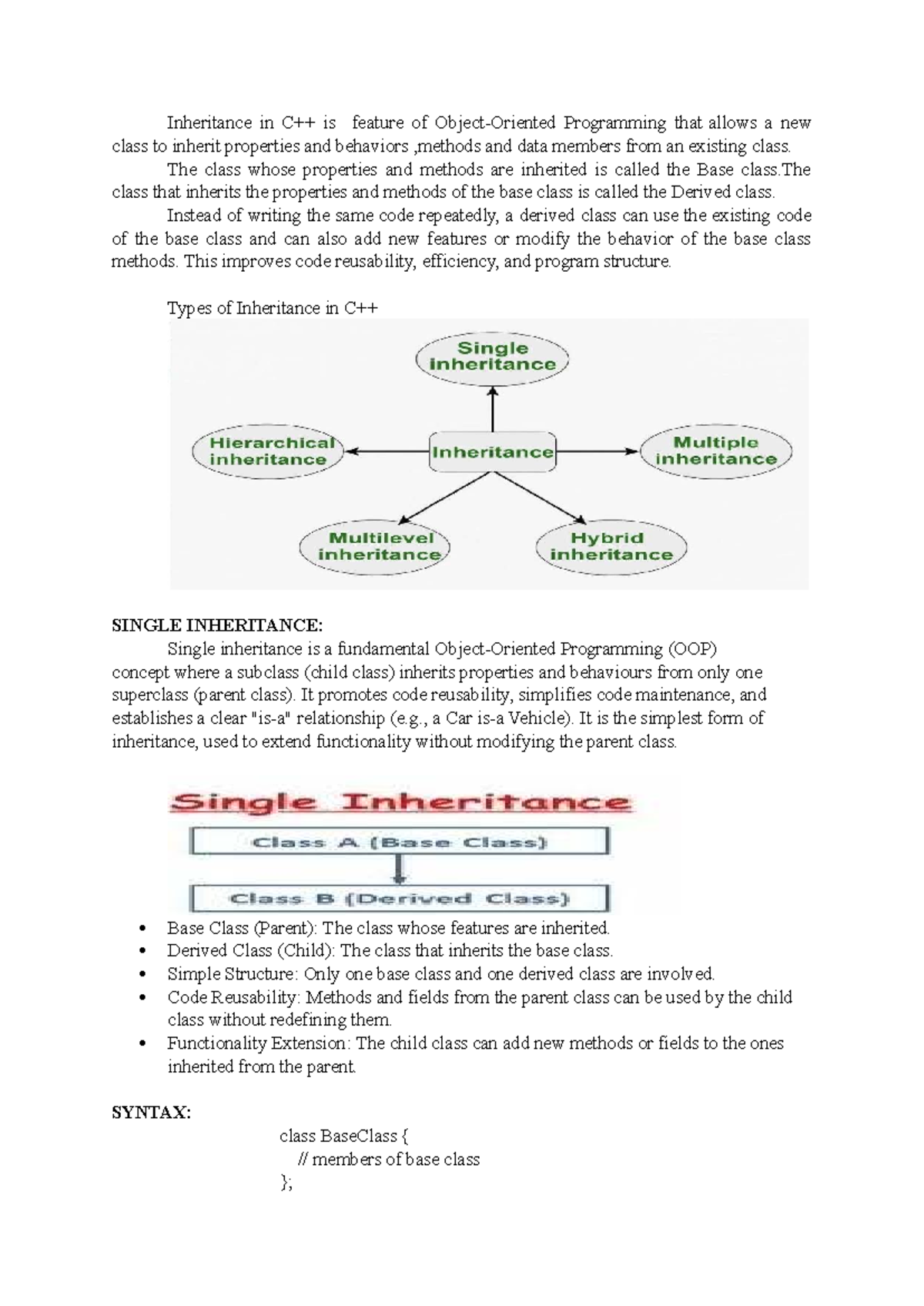 Inheritance in C++: Concepts & Types Explained - C++ Notes - Studocu