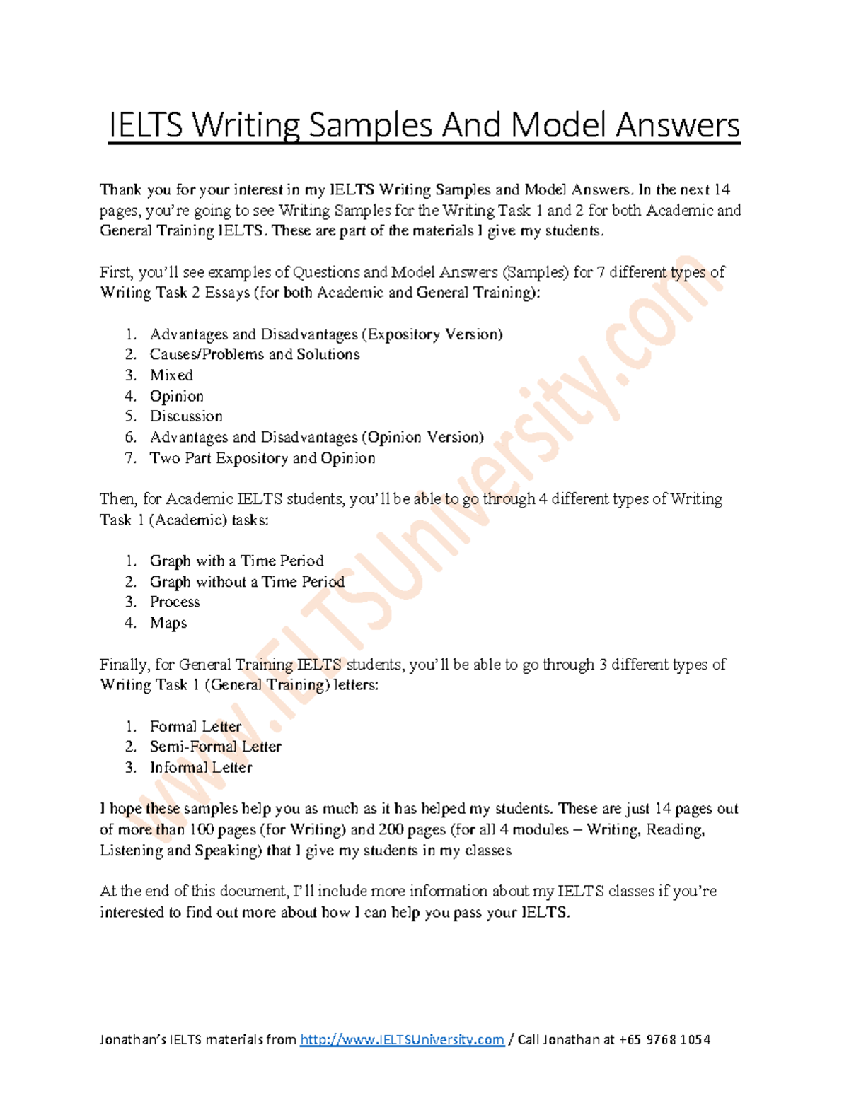 IELTS Writing Samples: Academic & General Training Model Answers - Studocu