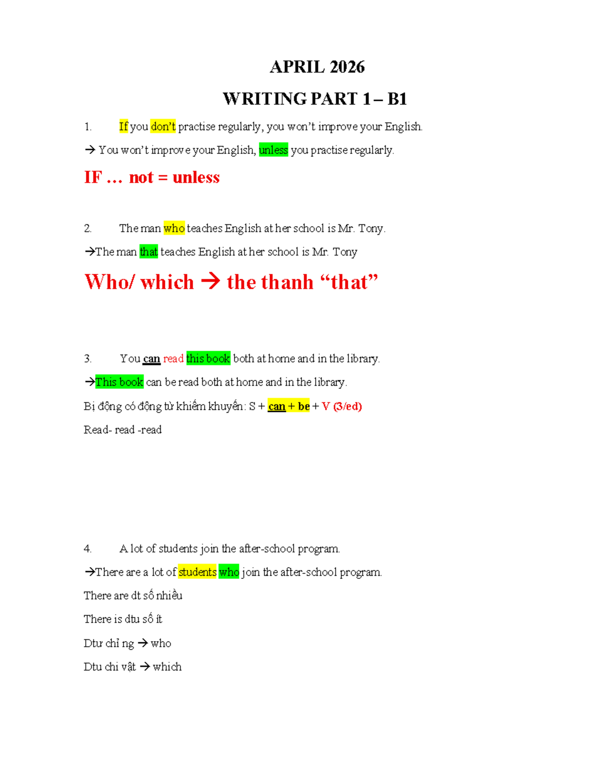 APRIL 2026 B1 WRITING PART 1 - 30 SENTENCES SOLUTIONS - Studocu