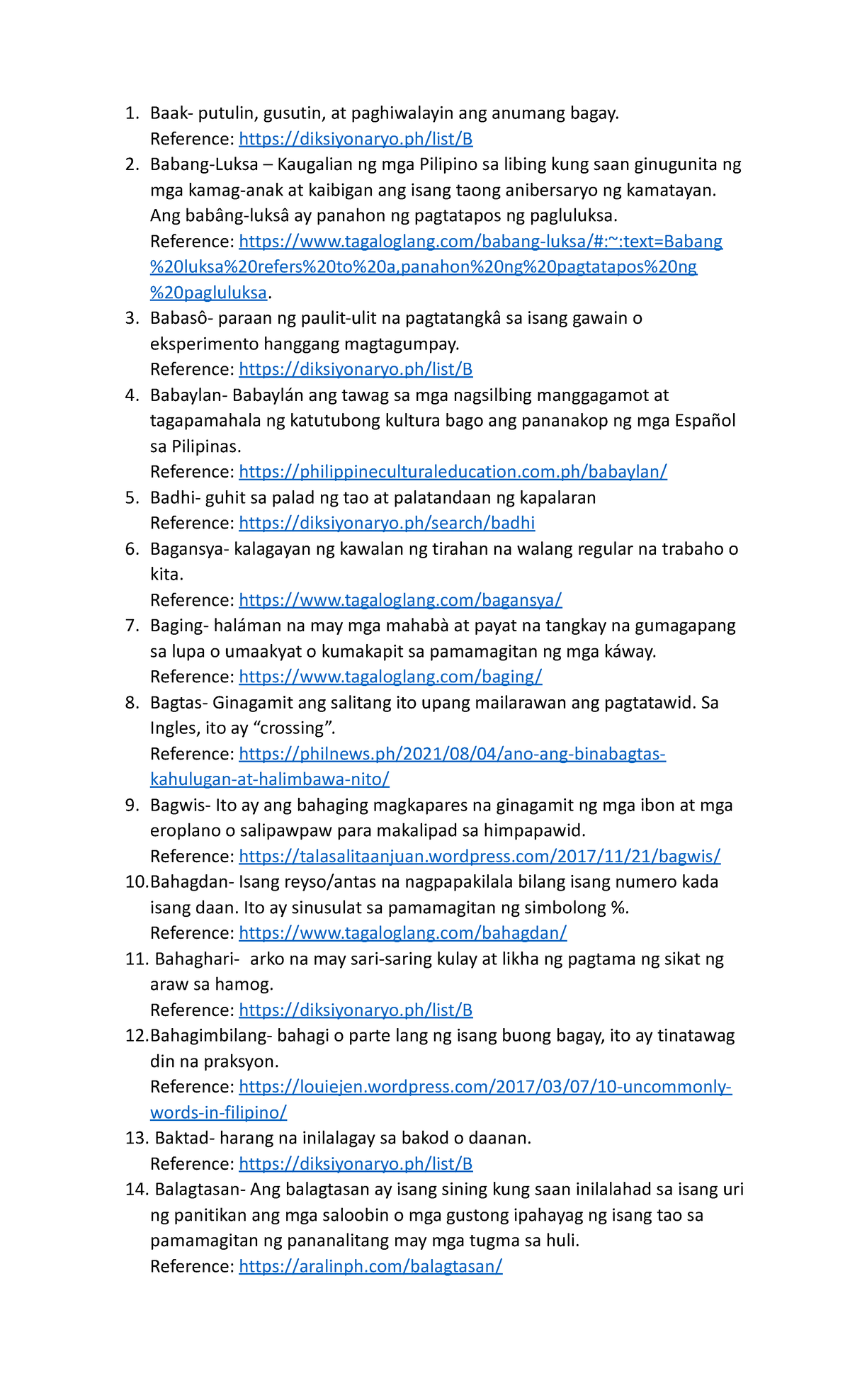 Talasalitaan: Salitang Nagsisimula sa Letrang B - Studocu