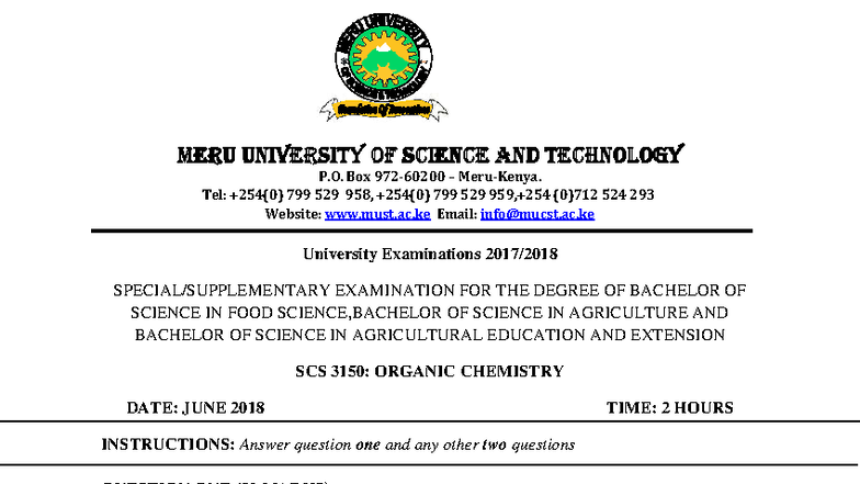 SCS 3150: Organic Chemistry June 2018 Exam Questions and Answers - Studocu