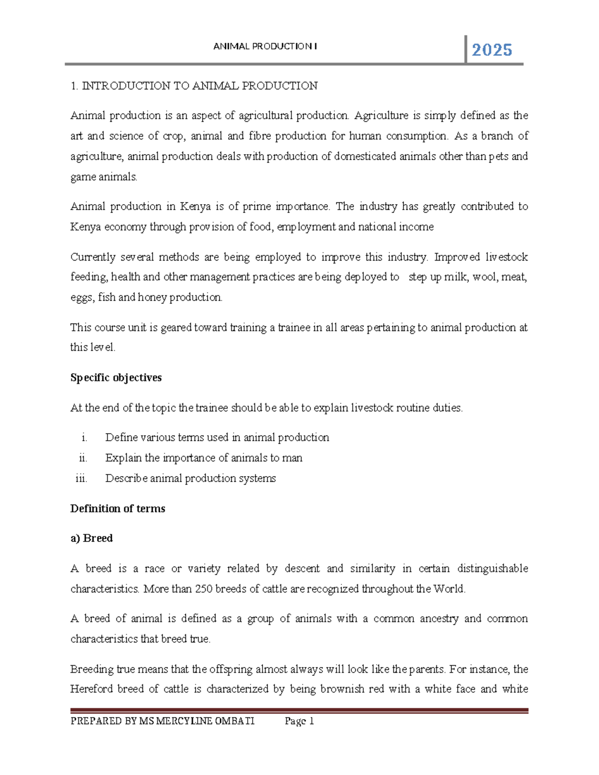 Animal Production I 2025: Introduction to Livestock Management - Studocu