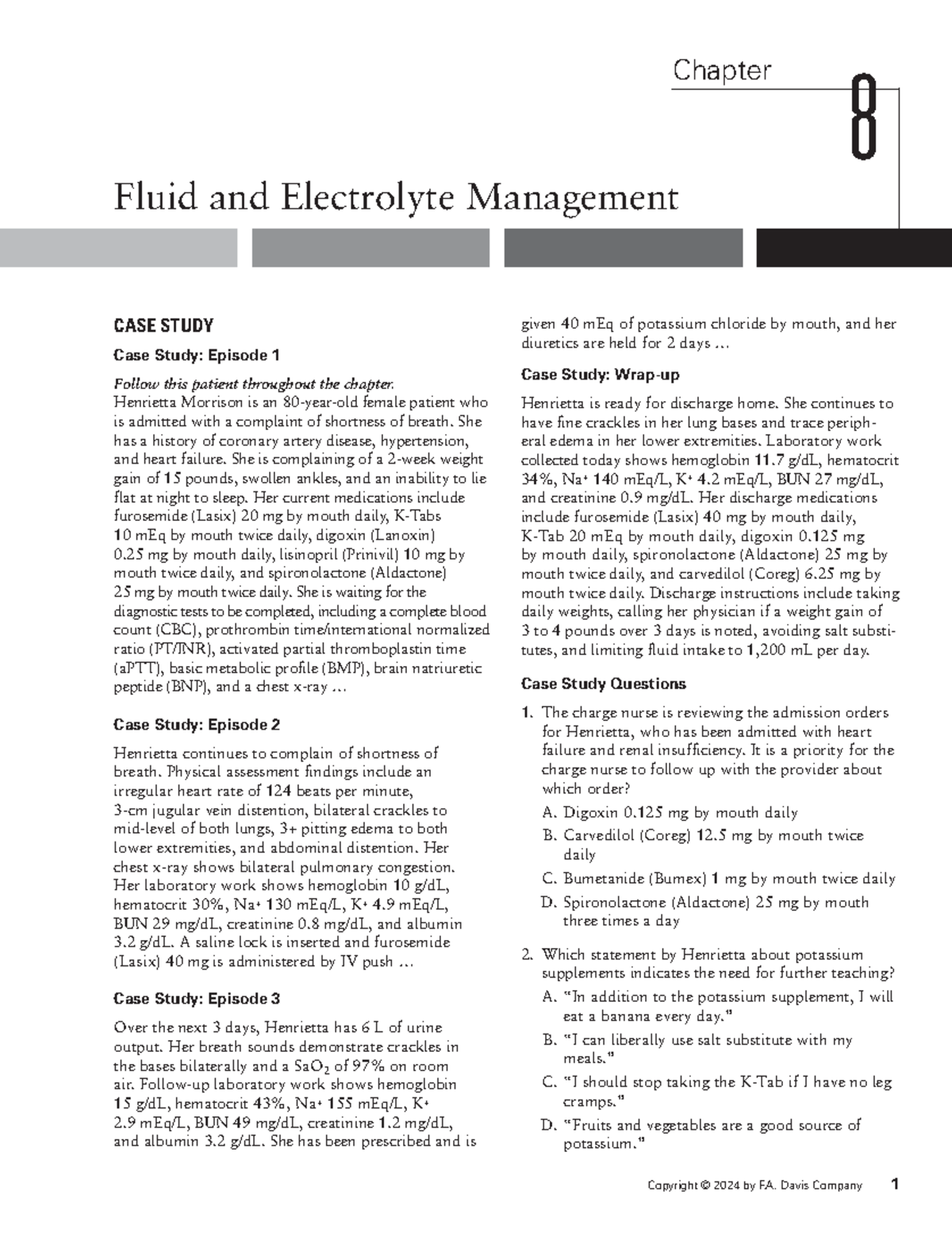 Chapter 8 Fluid and Electrolyte Management: Case Study of Henrietta ...