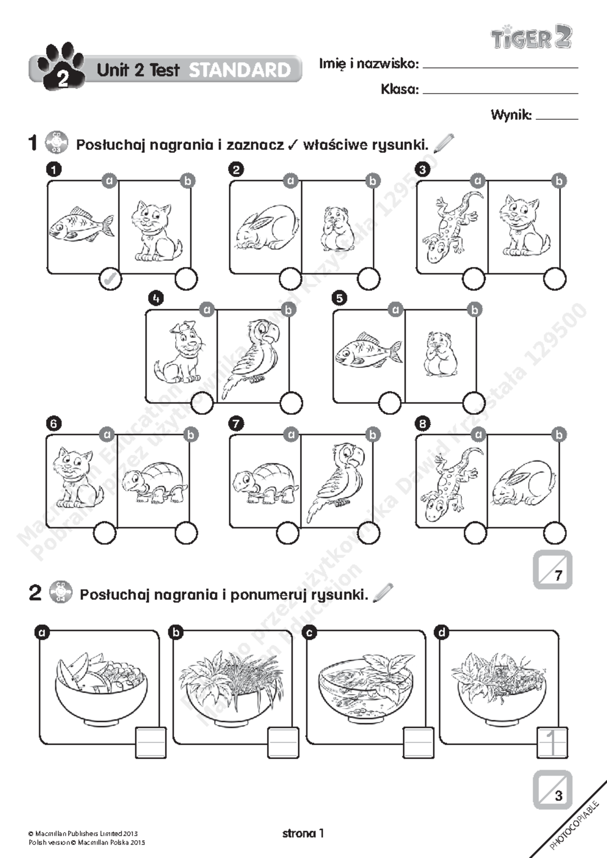 Tiger 2 Unit 2 Standard Test Document - Studocu