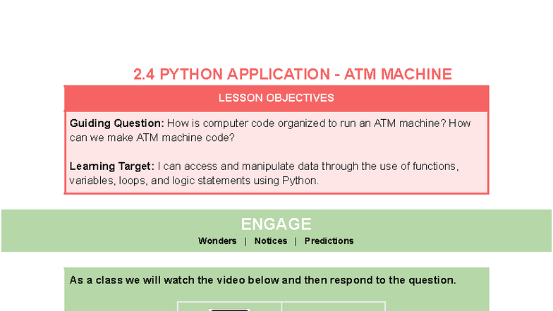 ATM Machine Code Development Using Python - Project Overview - Studocu