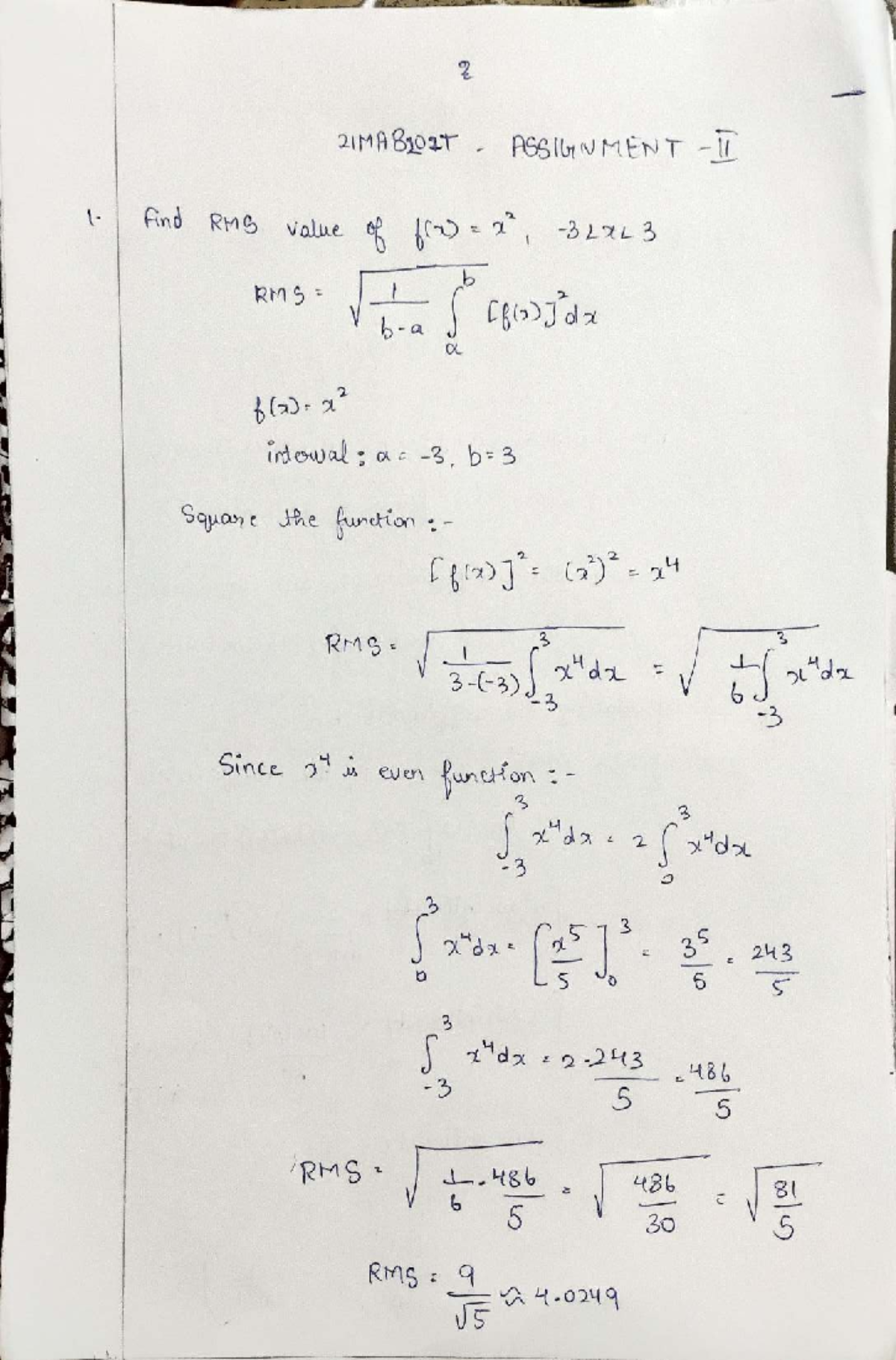 21MAB202T ASSIGNMENT II: RMS Value & Fourier Series Analysis - Studocu