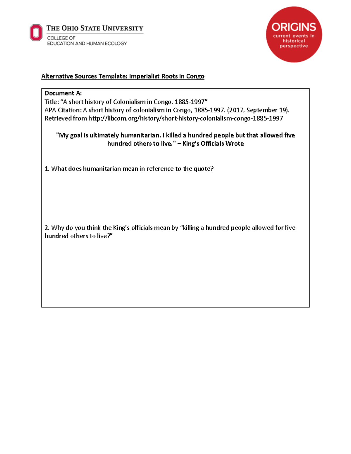 Imperialist Roots in Congo: Alternative Sources Analysis - Studocu