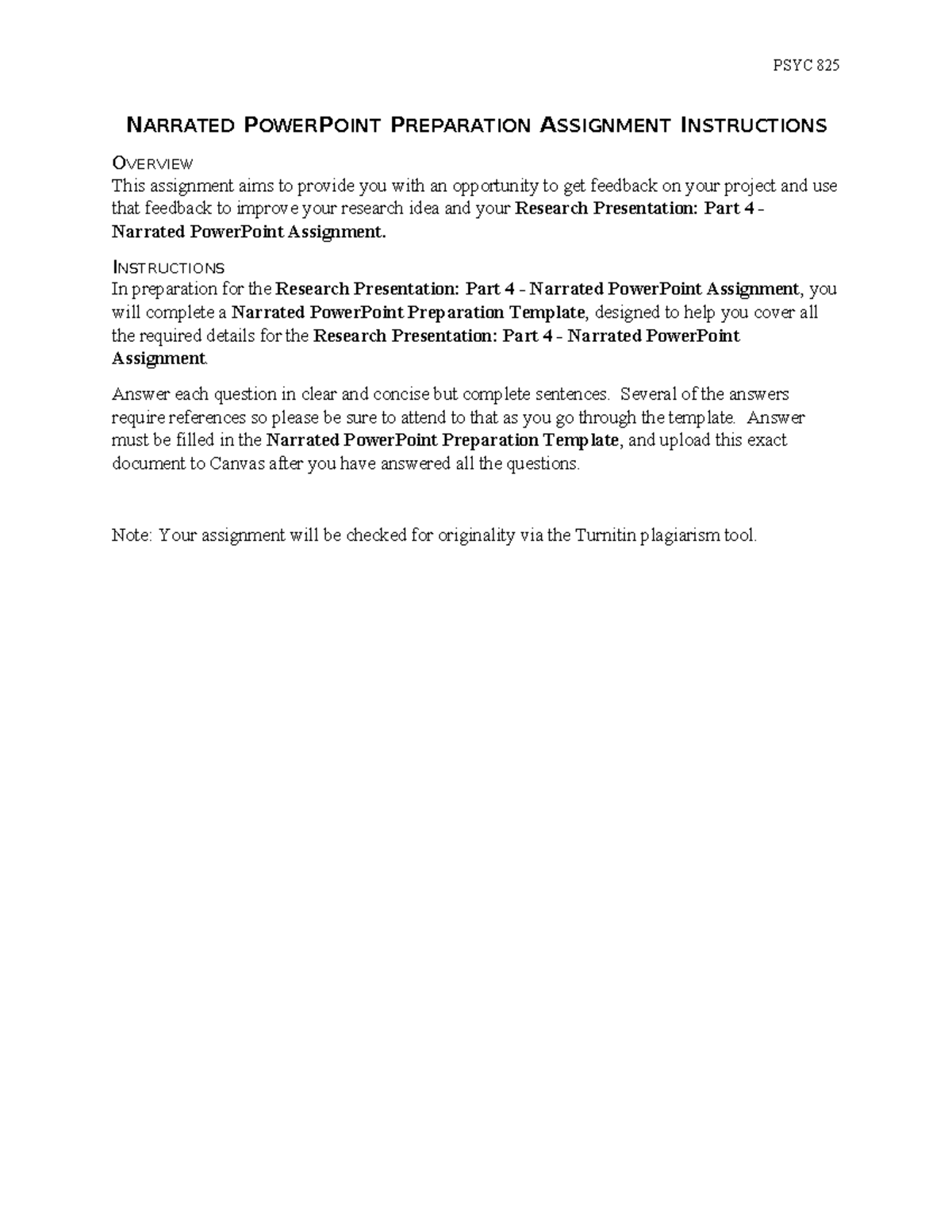 PSYC 825 Narrated PowerPoint Prep Assignment Guidelines - Studocu