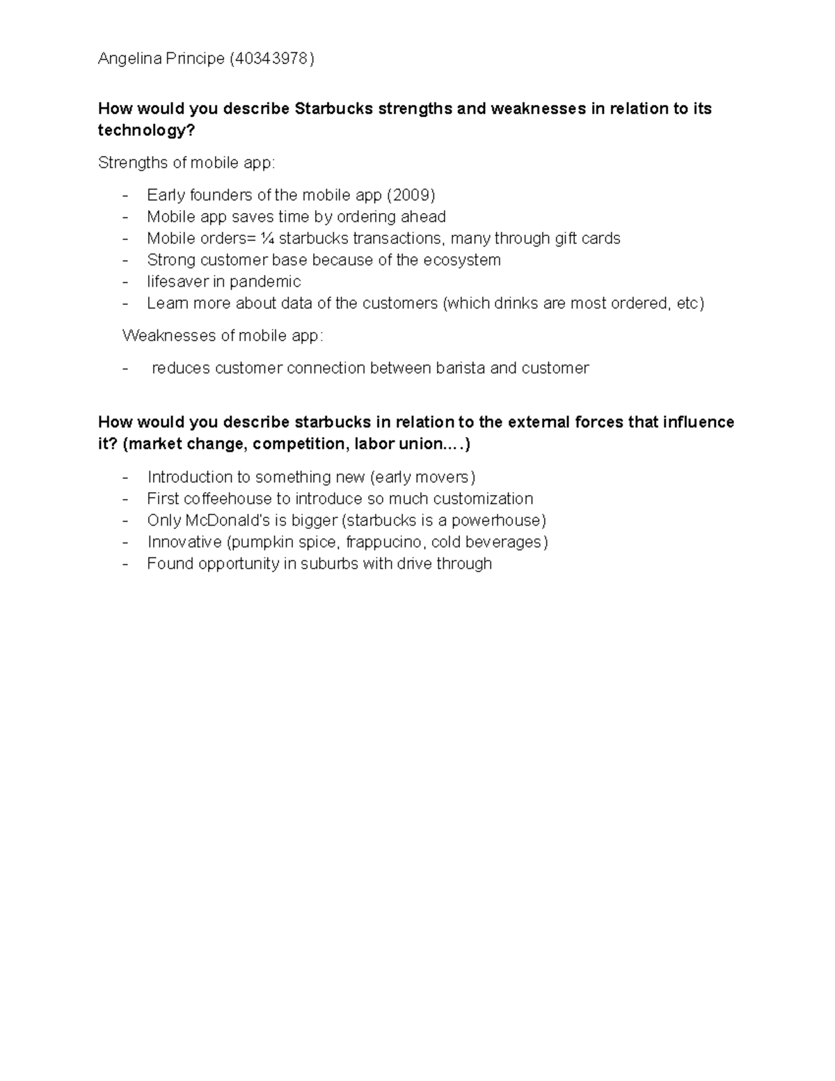 Starbucks Technology Analysis: Strengths & Weaknesses (40343978) - Studocu