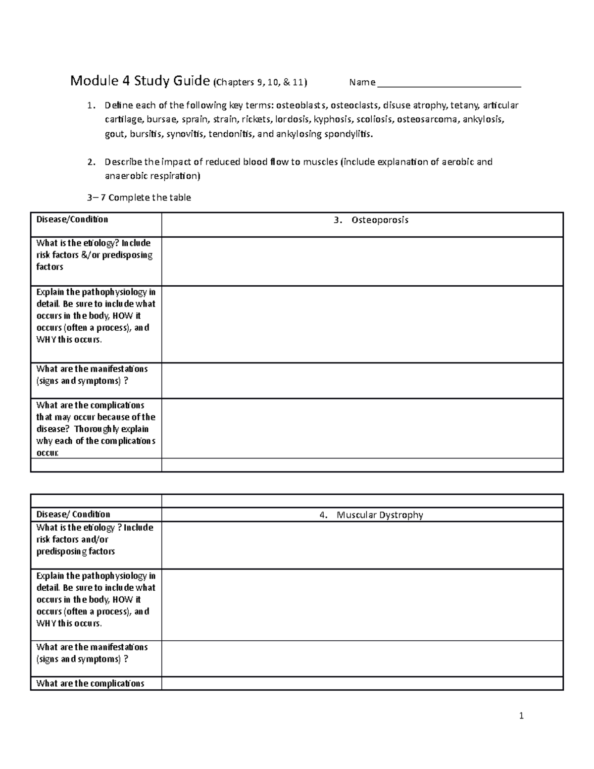 F21 Module 4 Study Guide: Key Terms and Disease Conditions - Studocu