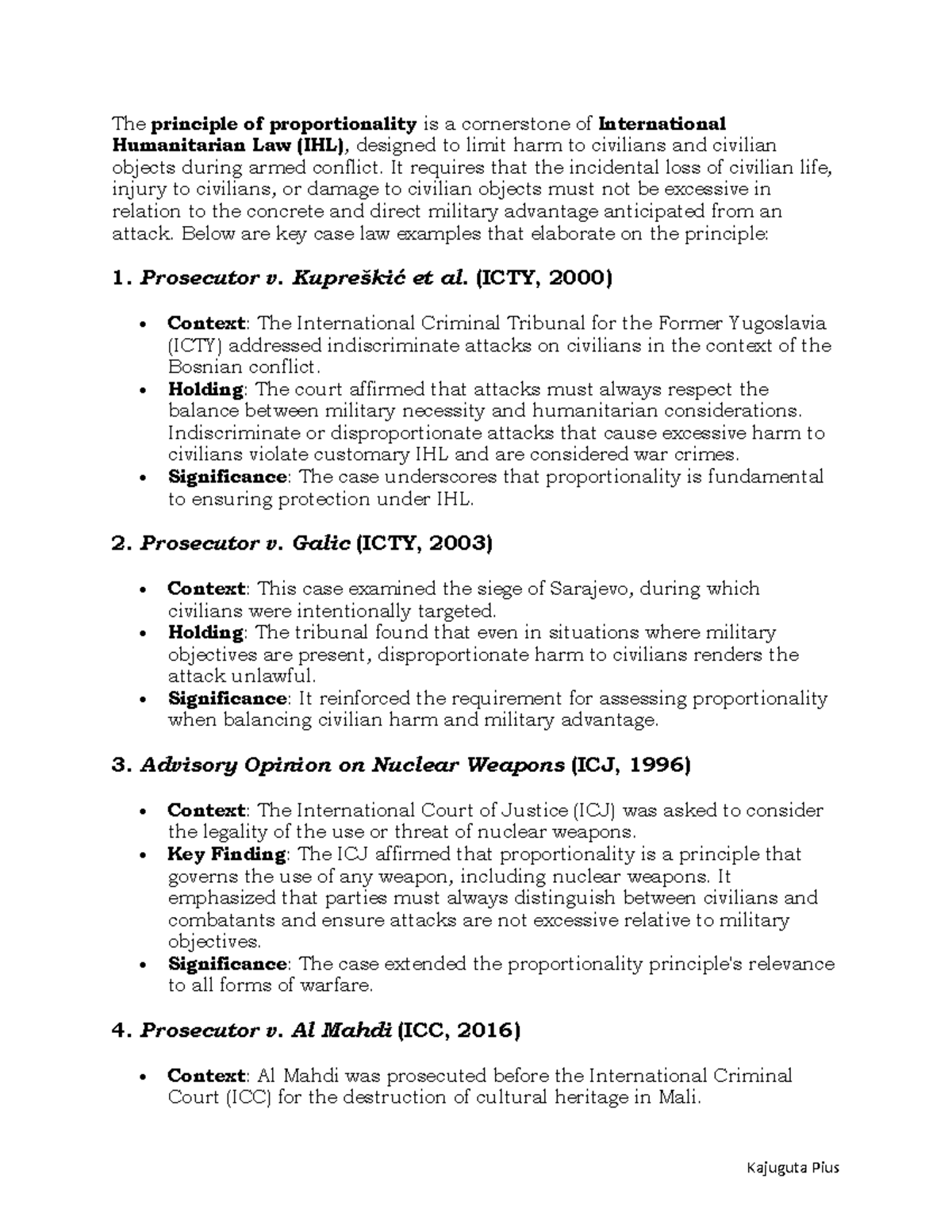 The Principle of Proportionality in IHL: Key Case Law Insights - Studocu