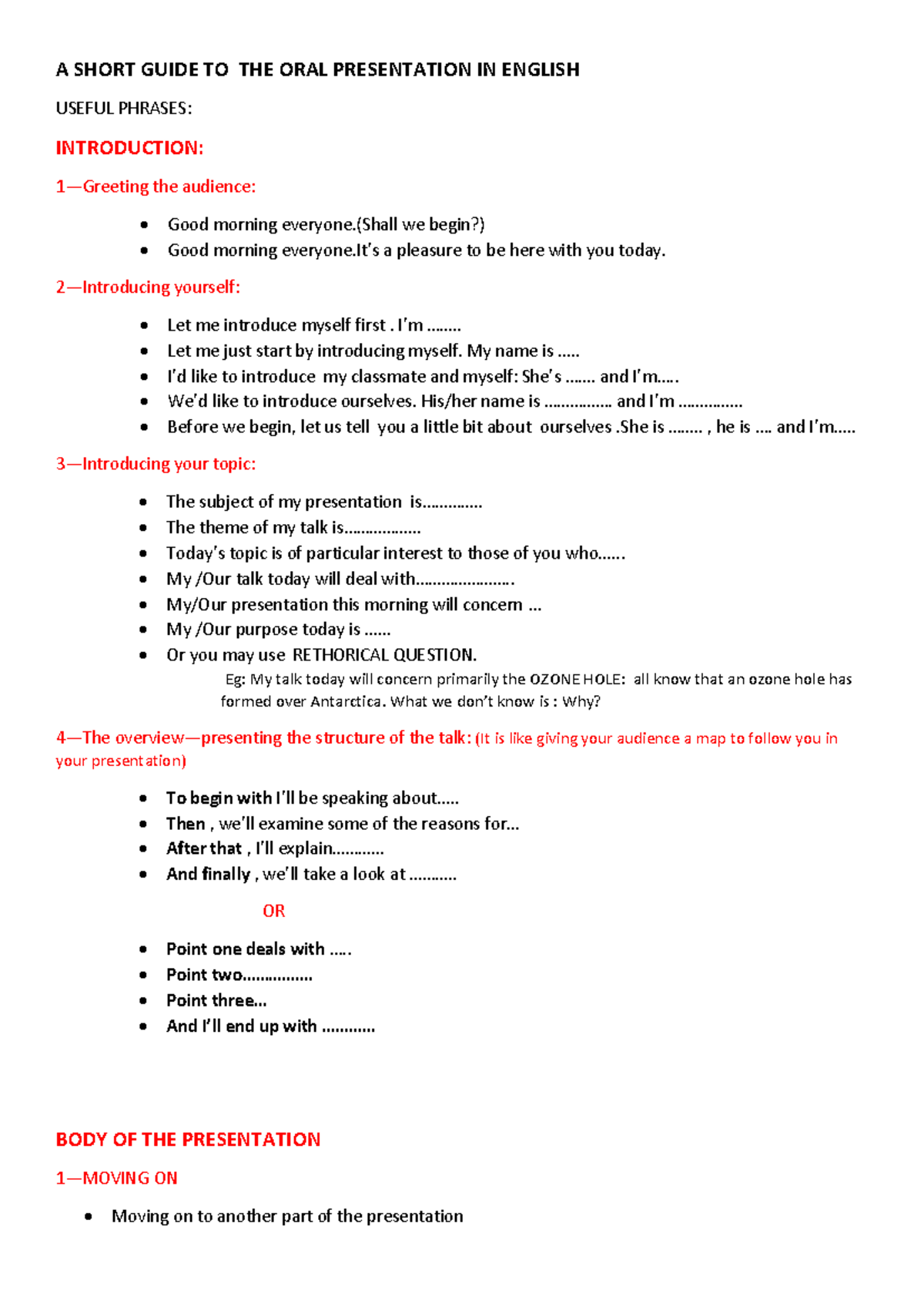 A Short Guide TO AN ORAL Presentation IN English - A SHORT GUIDE TO THE ...