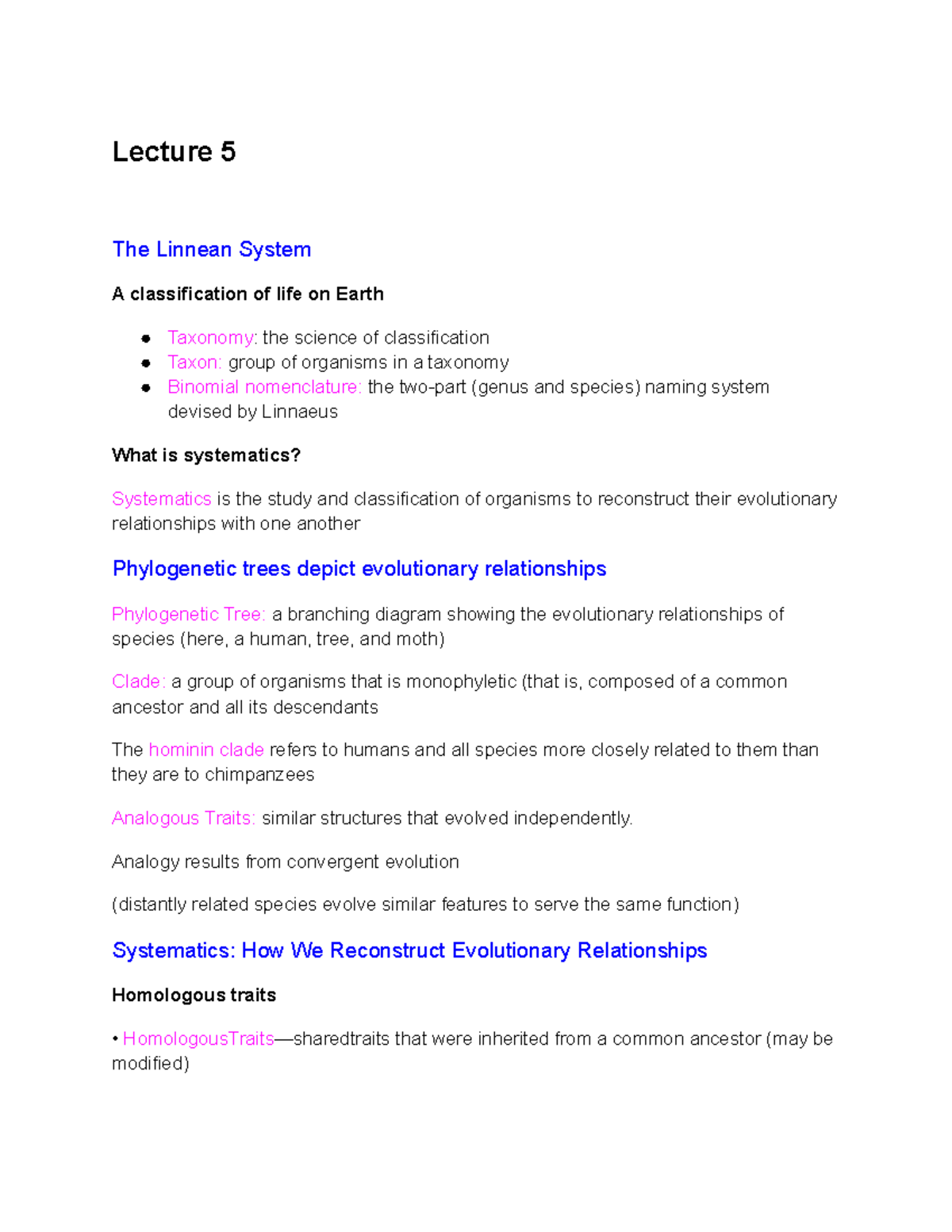 Lecture 5 - Linnean System - Lecture 5 The Linnean System A ...