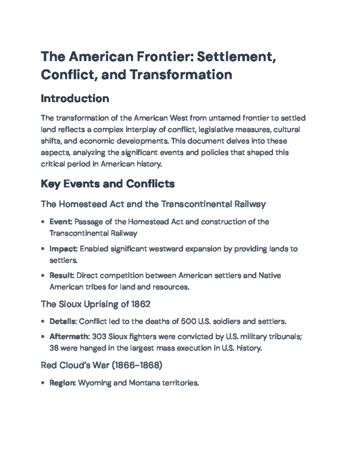 The American Frontier: Key Conflicts, Policies, and Transformations ...