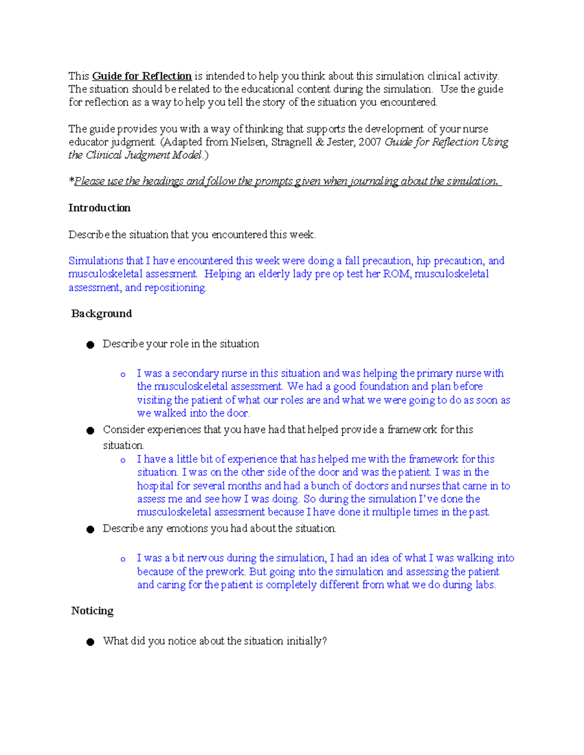 Simulations in Nursing: Reflective Journal for Clinical Practice - Studocu