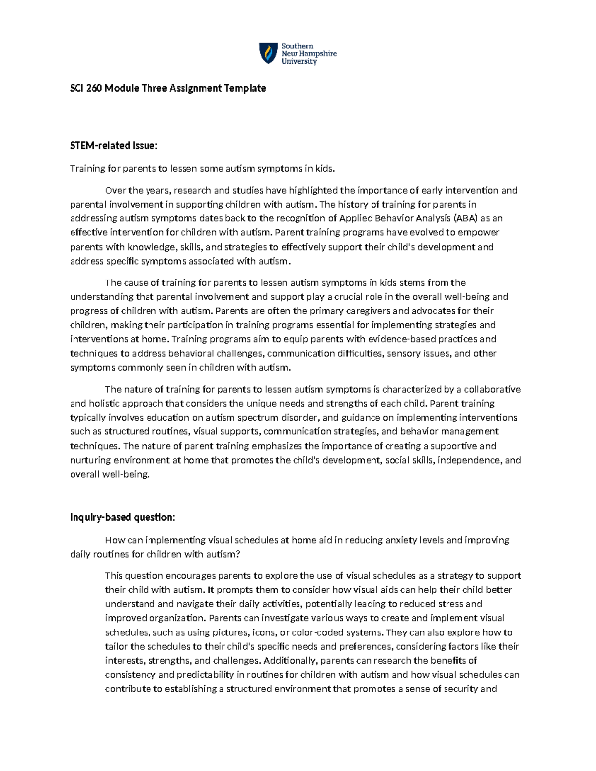 SCI 260 Module Three: Parent Training to Alleviate Autism Symptoms - Studocu