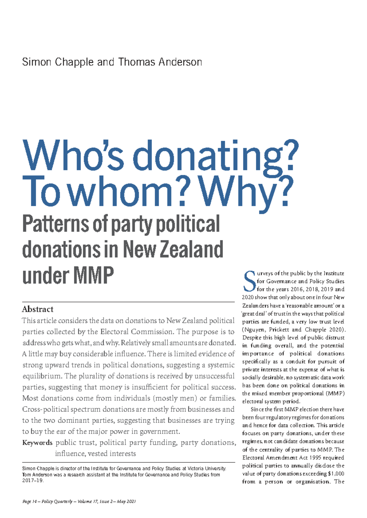 9542 - Patterns of Political Donations in New Zealand under MMP - Studocu
