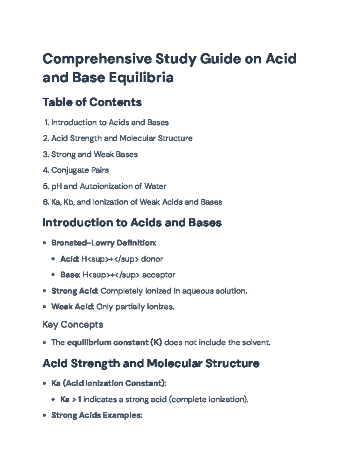 Comprehensive Study Guide: Acid-Base Equilibria Concepts ...