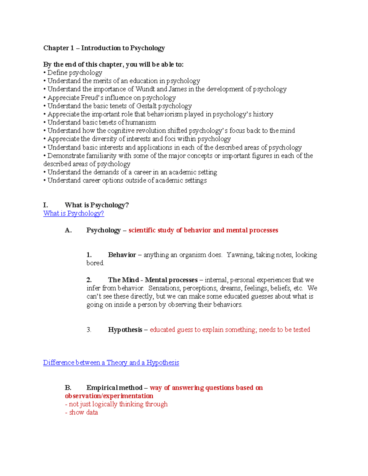 Chapter 1: Introduction to Psychology - Key Theories & Concepts - Studocu