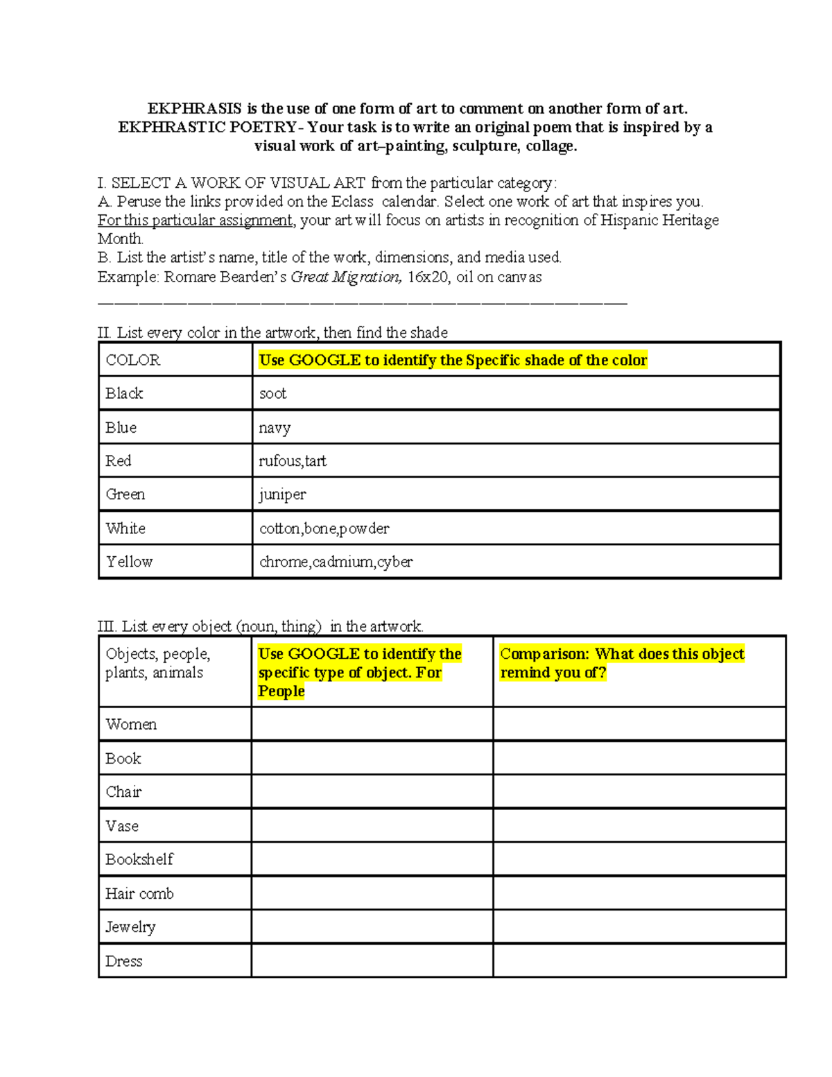 EKPHRASTIC POETRY ASSIGNMENT INSTRUCTIONS (CRUISE 2023) - Studocu