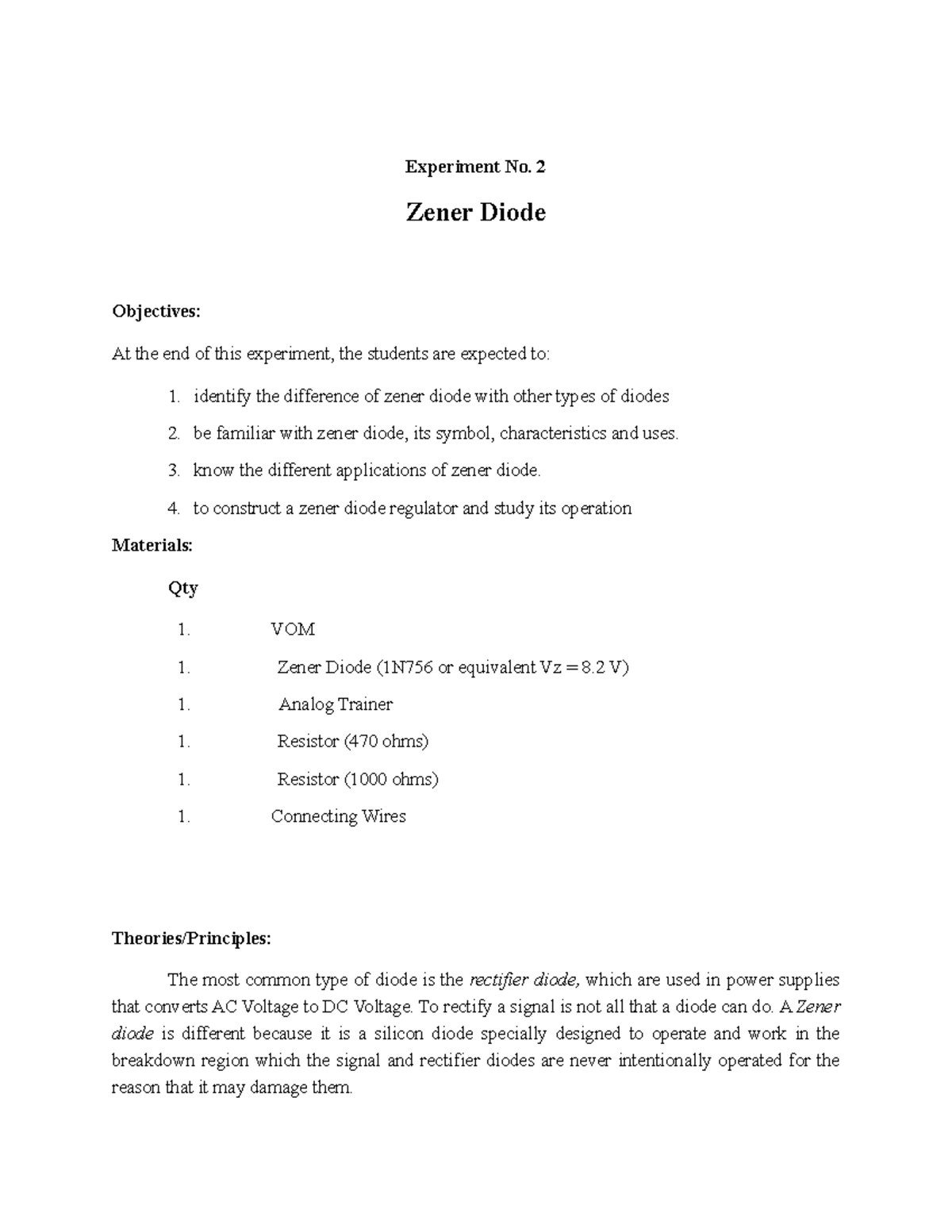 2Mechanical - Experiment Zener diode - Practical - Mechanical ...