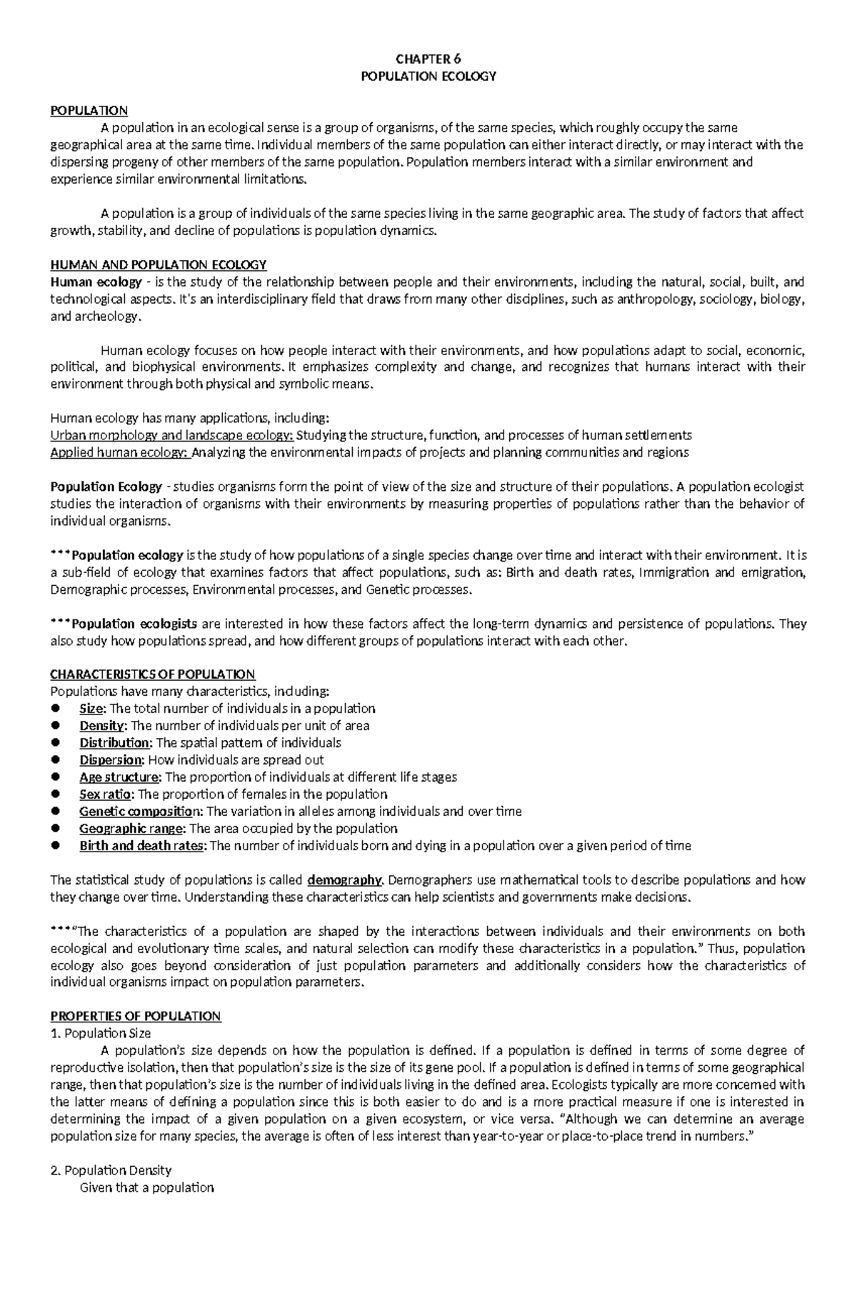 CHAPTER 5 POPULATION ECOLOGY: Understanding Population Dynamics - Studocu