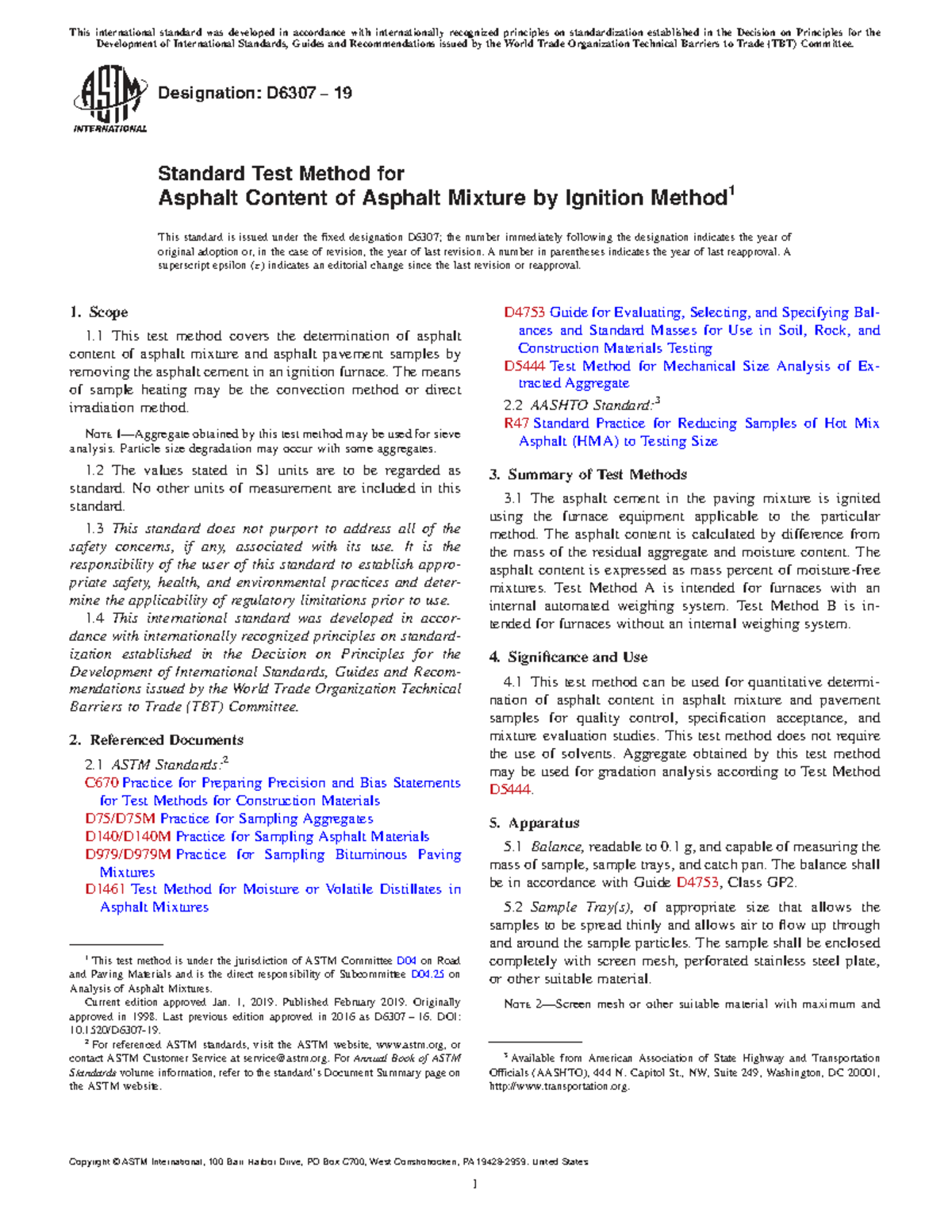 ASTM D6307-19 Standard Test Method for Asphalt Content by Ignition ...