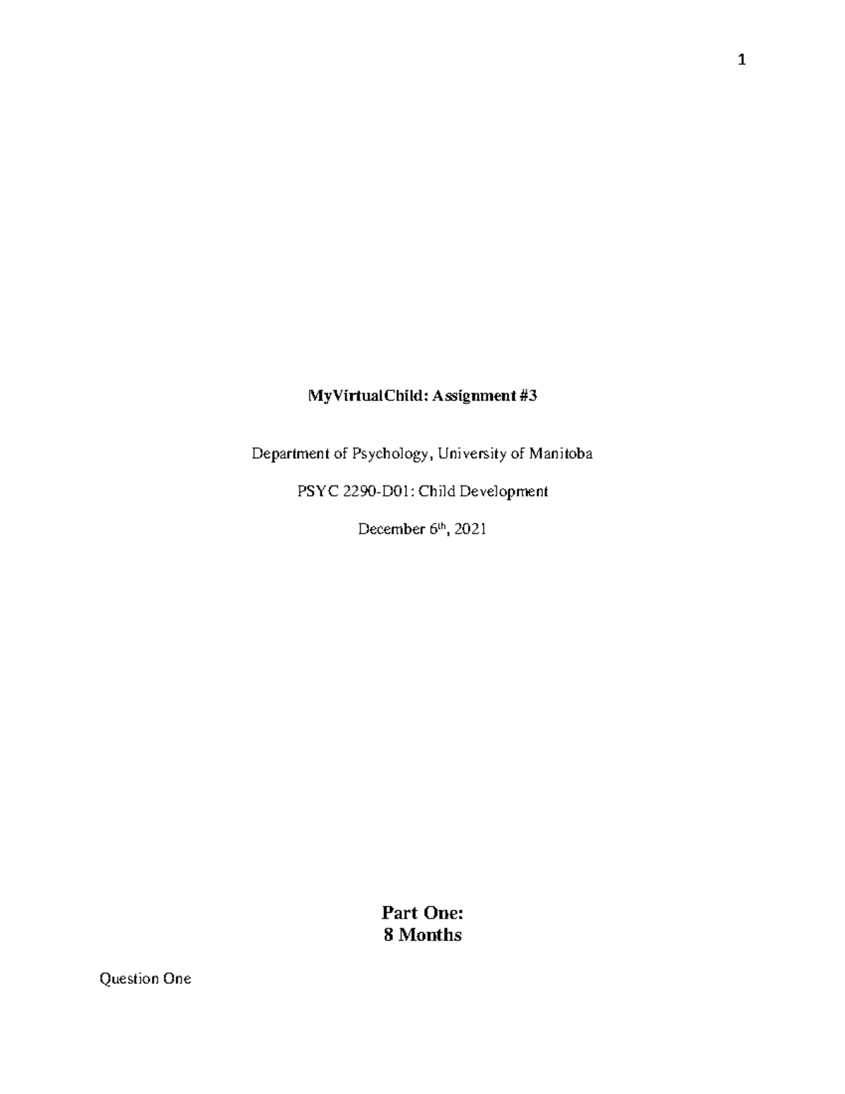 My Virtual Child: Assignment #3 - Child Development Summary (PSYC 2290 ...