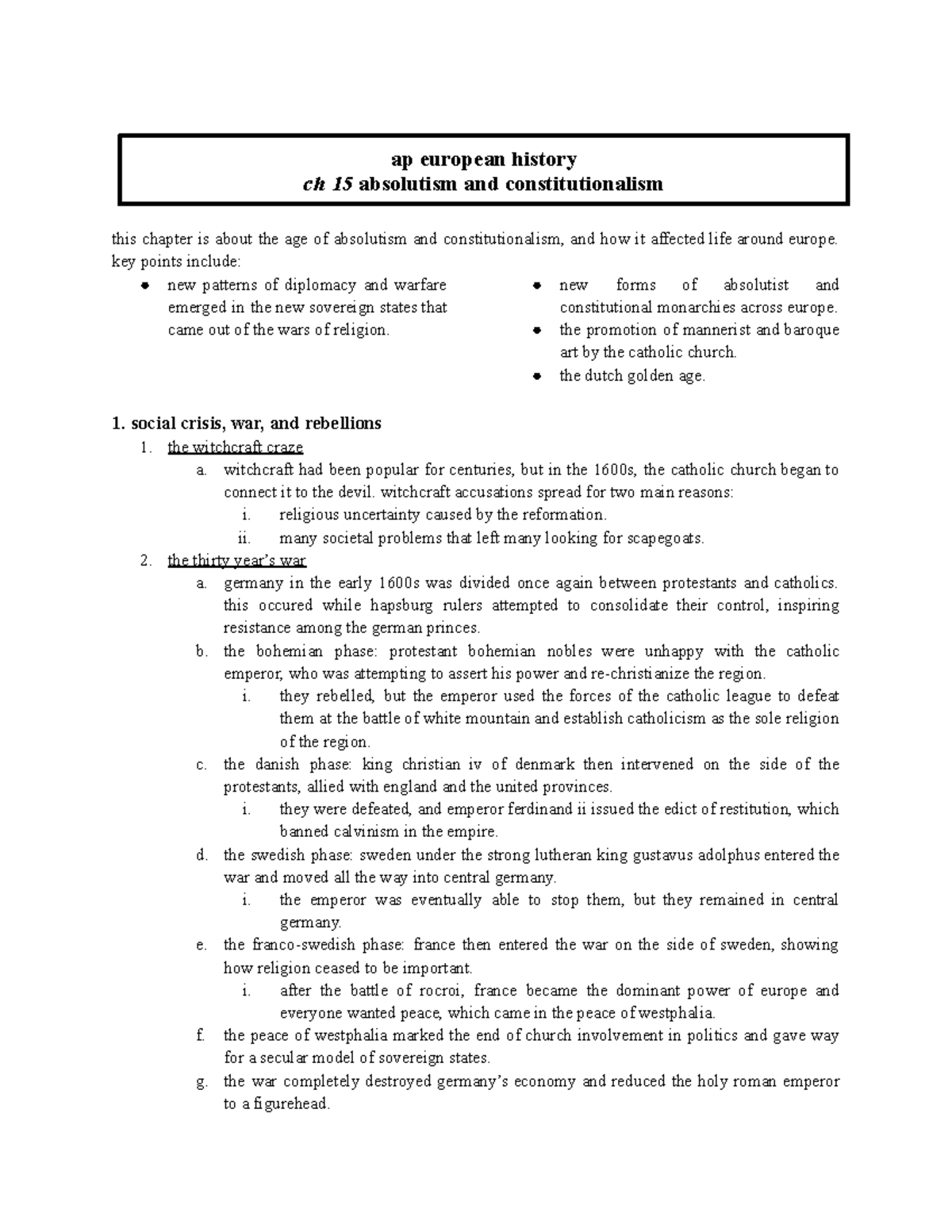 Chapter 15: Absolutism and Constitutionalism in Europe - AP European ...