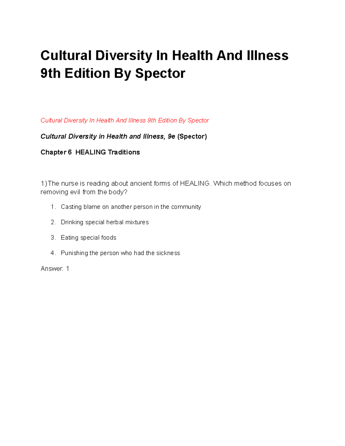 Cultural Diversity in Health and Illness: Insights from Spector's 9th ...