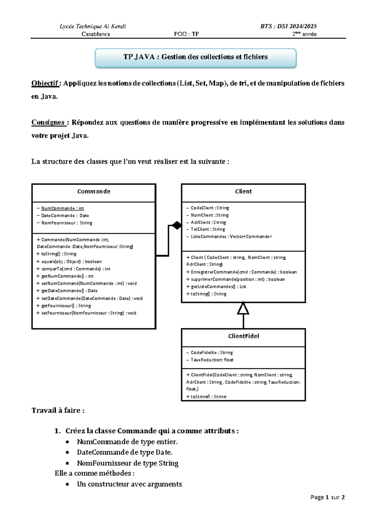 TP JAVA : Gestion des Collections et Fichiers - BTS DSI 2ème année ...