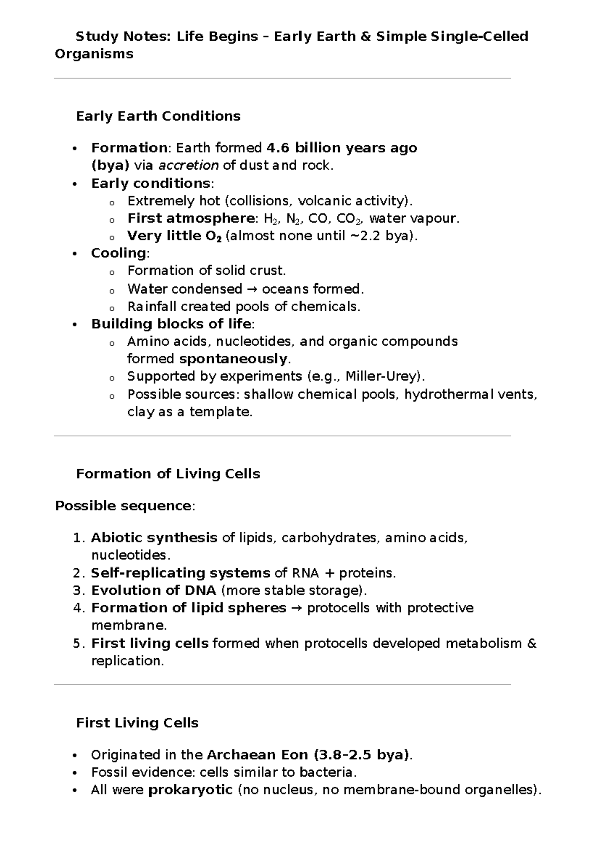 Study Notes: Early Life and Marine Invertebrates (BIO 101) - Studocu
