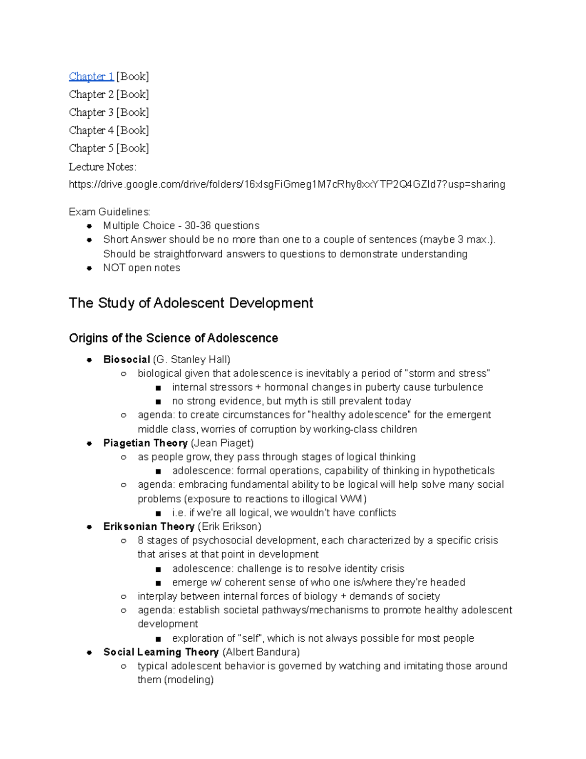 Adolescent Development Exam 1 Study Guide: Key Theories & Concepts ...