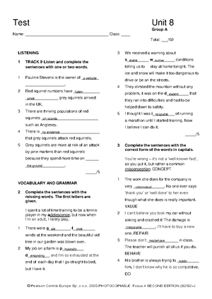 Focus 4 2E Test Unit8 Answers - Test – Answer Key Unit 8 © Pearson ...