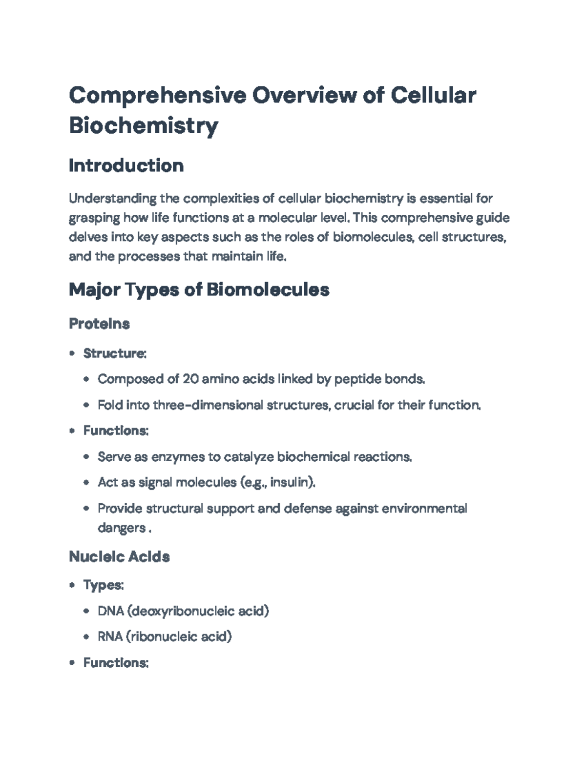 Comprehensive Guide to Cellular Biochemistry: Key Concepts and ...