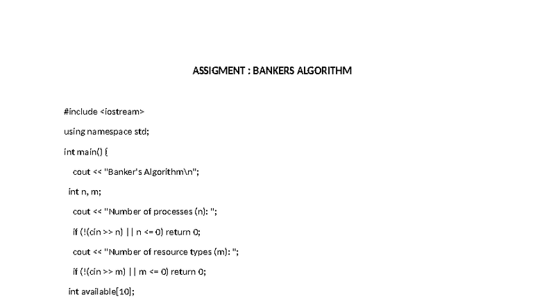 0067 - A1 Bankers Algorithm Assignment - Studocu