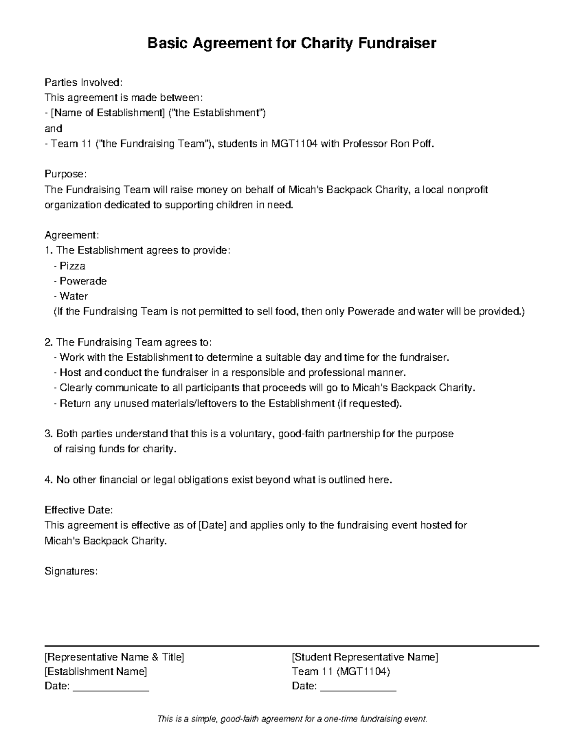 Team 11 (MGT1104) Charity Fundraiser Agreement Final Draft - Studocu