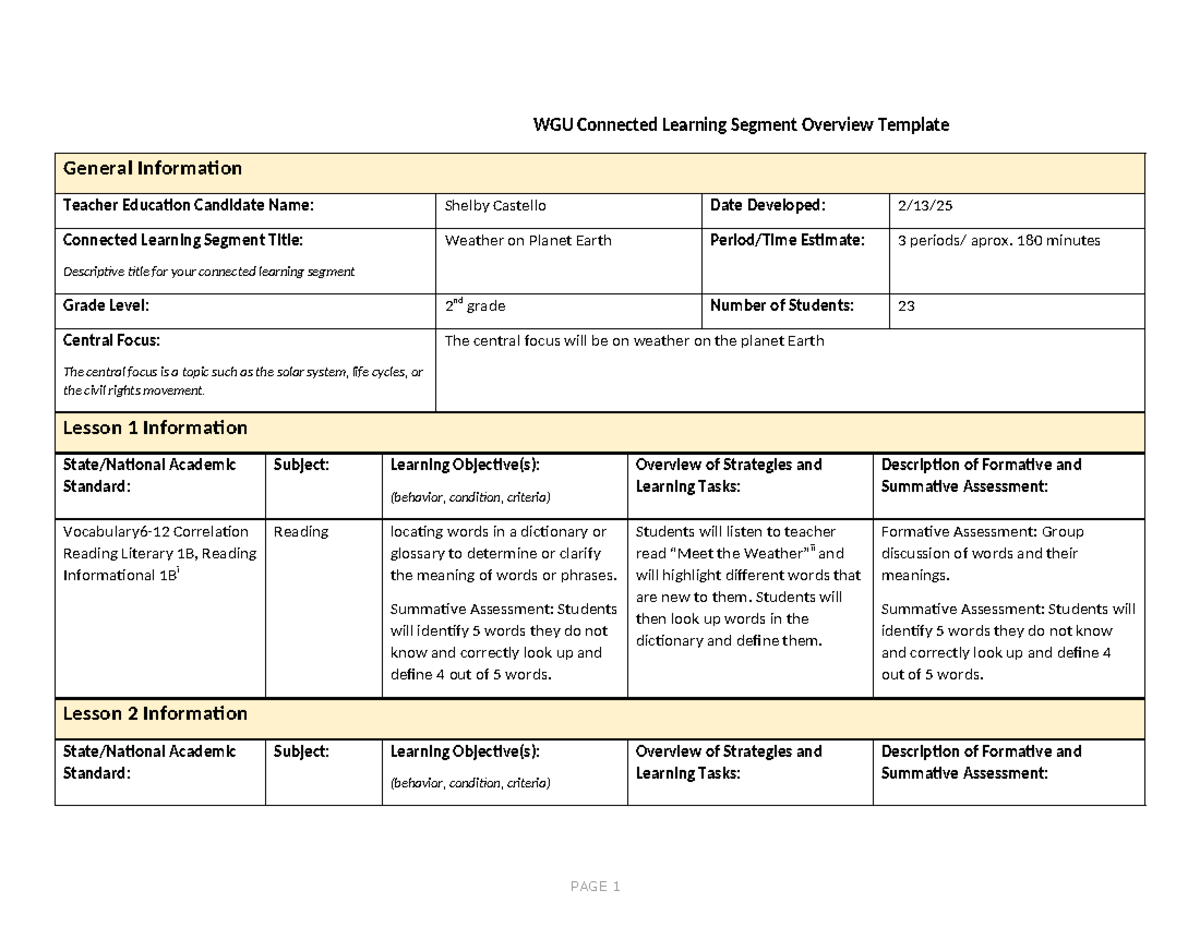 WGU Teacher Ed: Connected Learning Segment on Weather for 2nd Grade ...