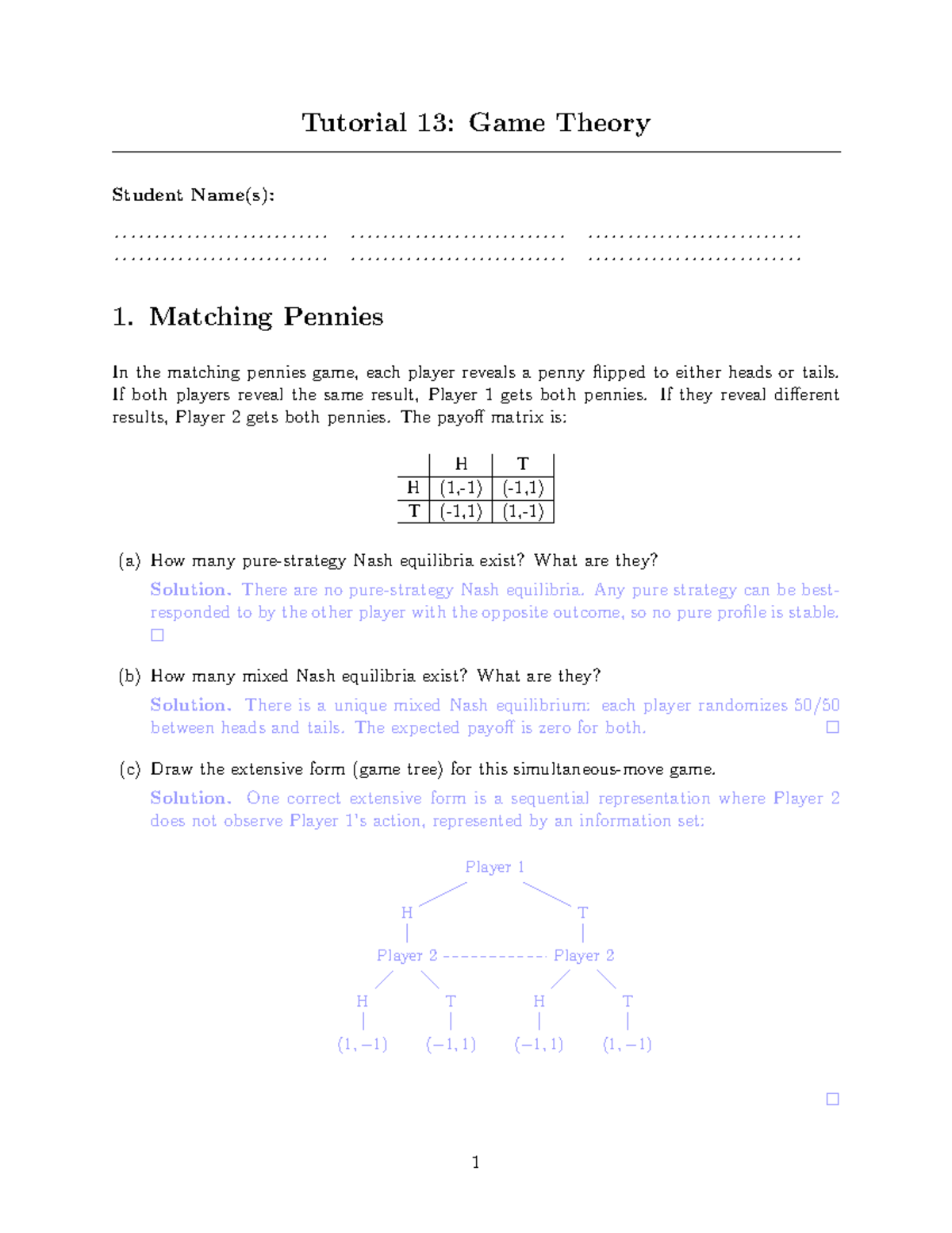 Tutorial 13: Game Theory Solutions and Analysis - Studocu