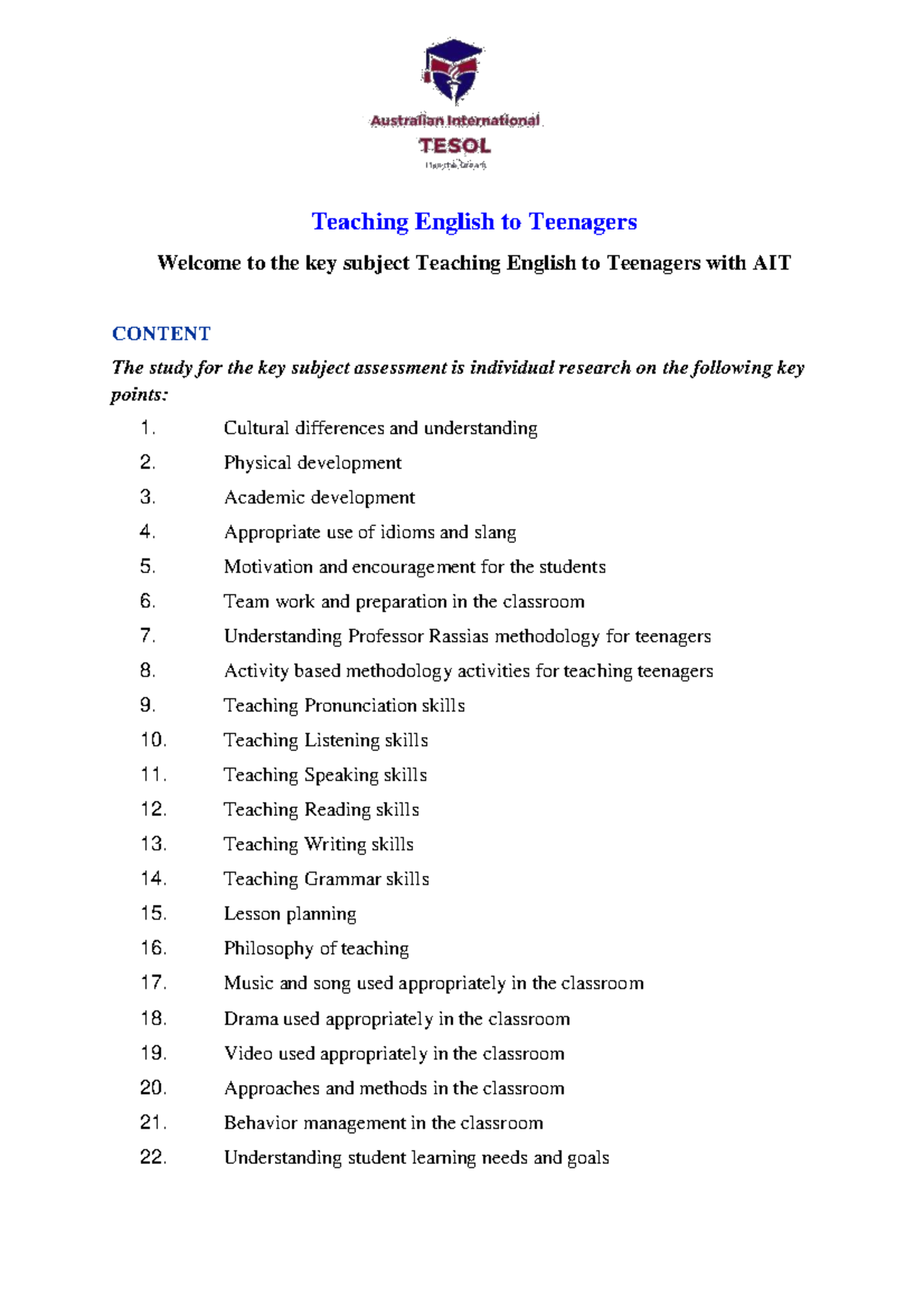 Teaching English to Teenagers: Key Points Overview - Studocu