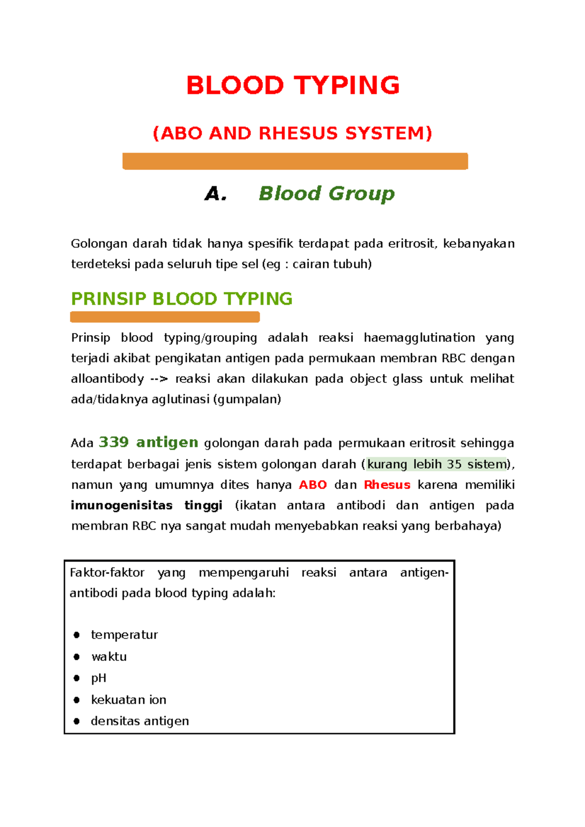 Blood Typing: Understanding the ABO and Rhesus System Principles - Studocu