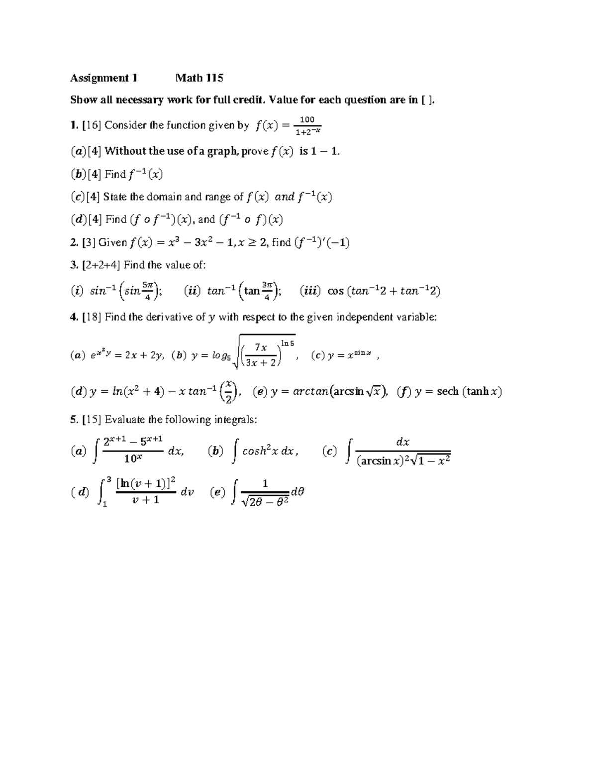 A1 M115 - Math Assignment 1: Proving Functions and Derivatives - Studocu
