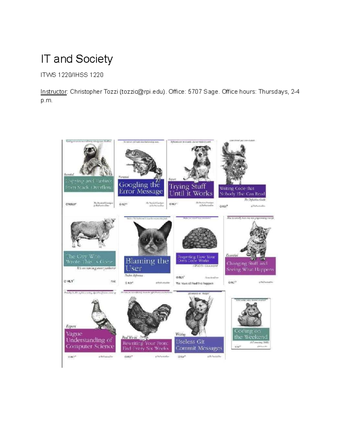 ITWS 1220: IT and Society Syllabus 2026 - Course Overview - Studocu